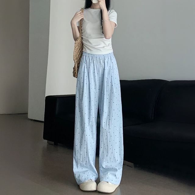Onjo - High Rise Dotted Wide Leg Pants | YesStyle