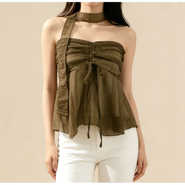 Lemongrass - Drawstring Tube Top with Sash | YesStyle