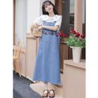 Dreema - Flower Embroidered Washed Denim Midi Jumper Dress | YesStyle