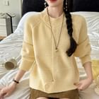 Odestra - Mock Neck Plain Striped Button Up Cardigan | YesStyle