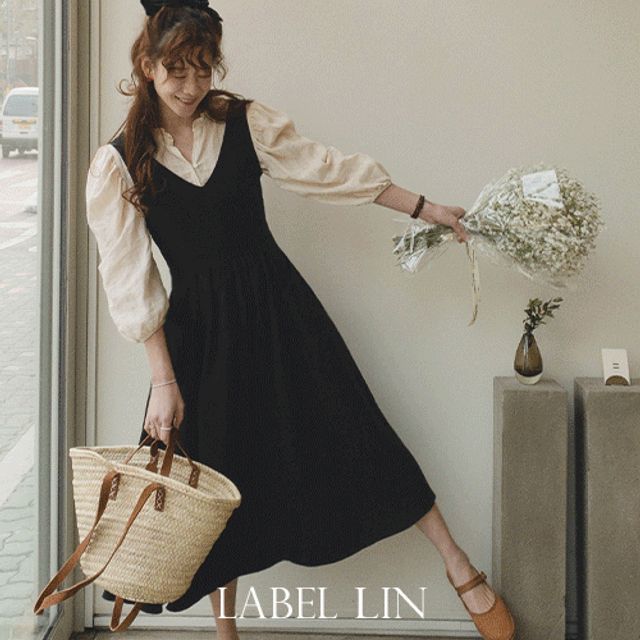 LEELIN - Flared Long Overall Dress | YesStyle