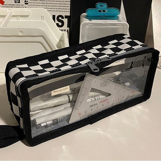 Puraquivent - Checker Transparent PVC Canvas Pencil Case | YesStyle