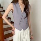 RONIN - V-Neck Plain Asymmetrical Button Vest | YesStyle