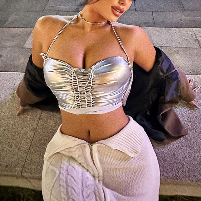 Dictynna Plain Cutout Cropped Halter Top Yesstyle