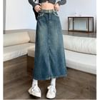 Wisjam - High Rise Washed Midi A-Line Denim Skirt | YesStyle