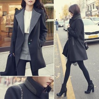 45SEVEN - Contrast-Trim Single-Button Coat | YesStyle