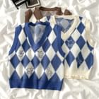 Alfie - V-Neck Argyle Animal Print Knit Vest | YesStyle
