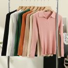 Lemongrass - Polo-Collar Ribbed Knit Top in 8 Colors | YesStyle