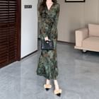 Magma - Long-Sleeve V-Neck Floral Maxi Mermaid Dress | YesStyle