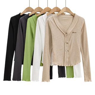 Vysto - V-Neck Lettering Button Cardigan | YesStyle