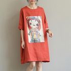 ZIMO - Elbow-Sleeve Crew Neck Cartoon Print Smock Dress | YesStyle