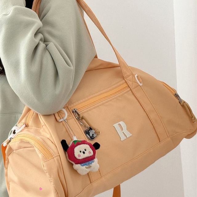 Anchara - Lettering Embroidered Nylon Barrel Bag / Bag Charm / Set ...
