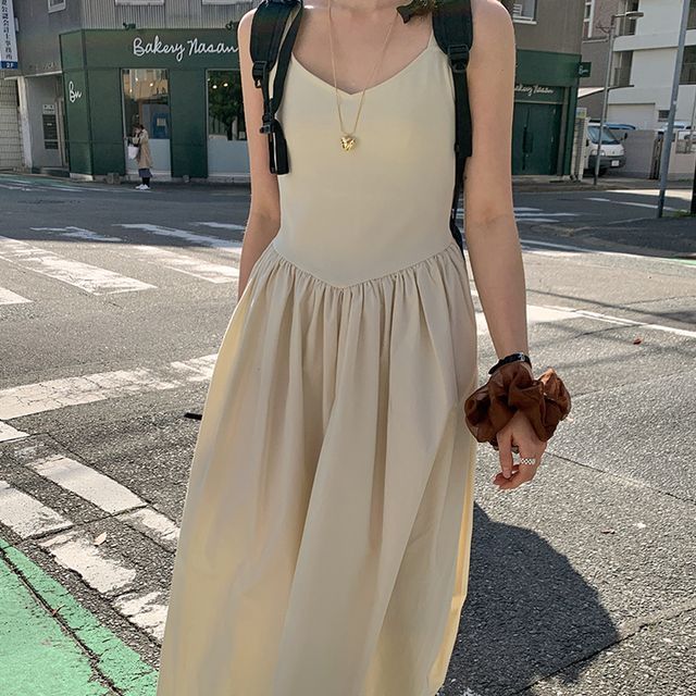 FROMBEGINNING - Shirred Long Bustier Dress | YesStyle