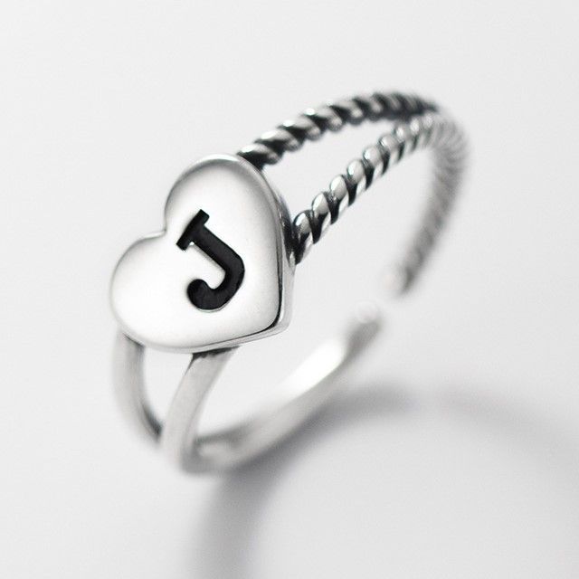 A’ROCH - Letter J Heart Sterling Silver Open Ring | YesStyle