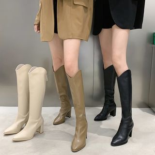 Frivole - Block Heel Pointy Tall Boots | YesStyle