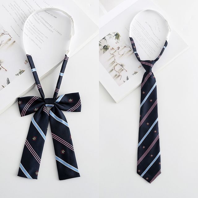 College Affair - Striped Crown Print Bow Tie / Neck Tie | YesStyle
