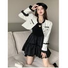 NENE - Round Neck Cropped Button Jacket / Spaghetti Strap Heart Cut Out ...