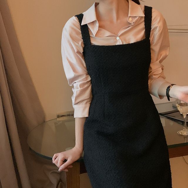 CHERRYKOKO - Tweed Long Overall Dress | YesStyle