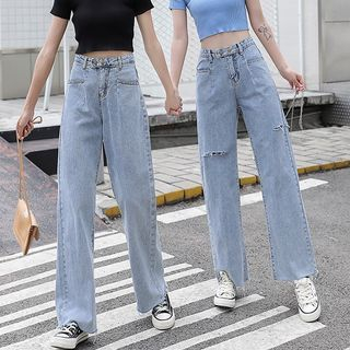 Gecko - Washed Wide Leg Jeans | YesStyle