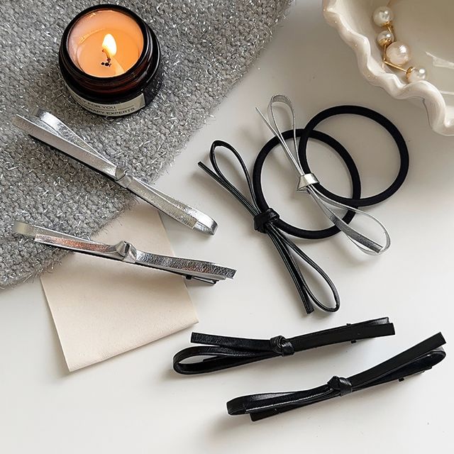 Ordinario - Knot Faux Leather Hair Clip / Hair Tie / Set | YesStyle
