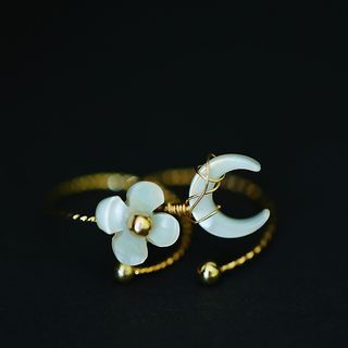 Sugar Lump - Moon / Flower Open Ring / Set | YesStyle