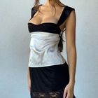 Jeshili - Square Neck Two-Tone Crop Tank Top | YesStyle