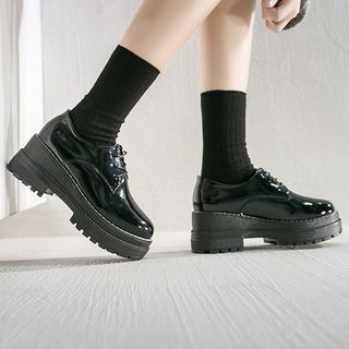 Weiya - Faux Leather Hidden Wedge Platform Derbys | YesStyle