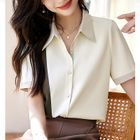 Juvvimood - Short-Sleeve Collared Two Tone Shirt | YesStyle