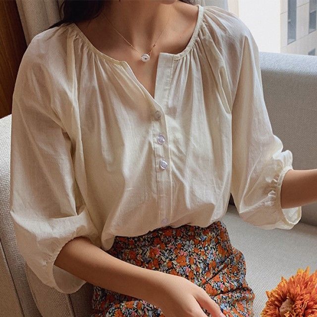 lilygirl - Elbow-Sleeve Plain Blouse | YesStyle