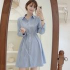 Saccharine - Long-Sleeve Striped A-Line Shirt Dress | YesStyle