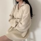 ISSOL - Half-Zip Plain Ribbed Oversized Sweater | YesStyle