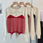 Lemongrass - Striped Knit Polo Top | YesStyle