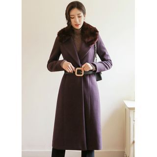 Styleonme - Belted Faux-Fur Long Coat | YesStyle