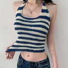 Saccharine - Halter Neck Striped Knit Crop Top | YesStyle