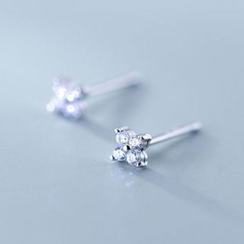 A’ROCH - 925 Sterling Silver Rhinestone Clover Stud Earrings | YesStyle