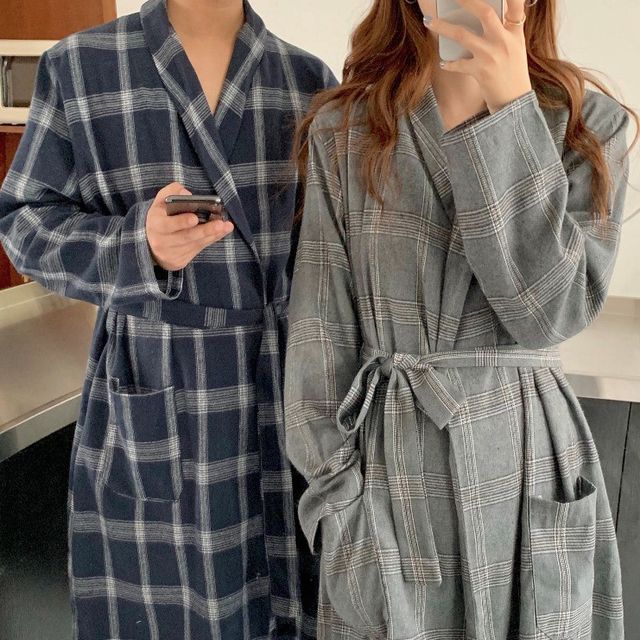 Sadelle - Couple Matching Plaid Pajama Robe | YesStyle