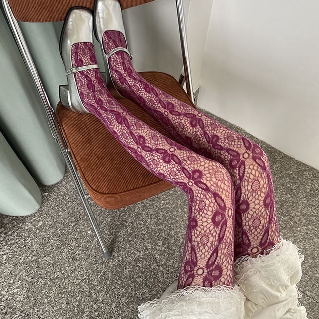 FlorSwallow - Patterned Cutout Lace Tights | YesStyle