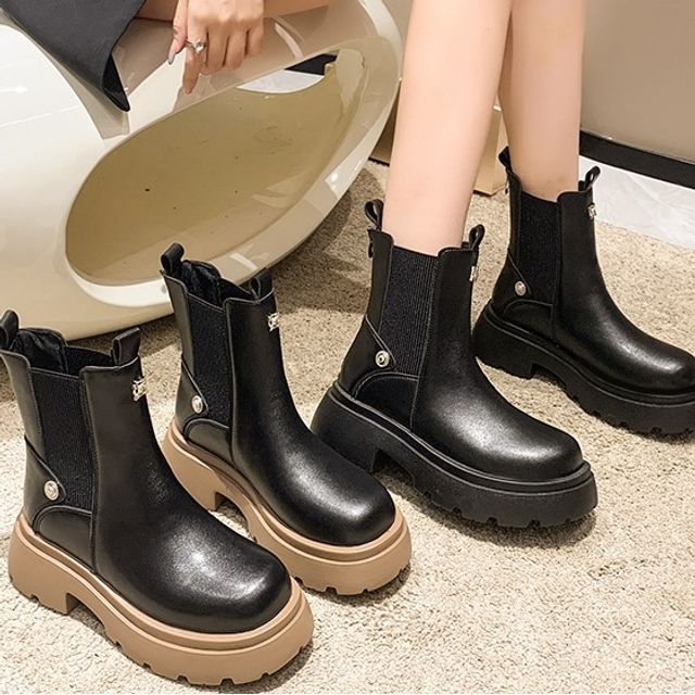 NODO - Platform Block Heel Short Chelsea Boots | YesStyle