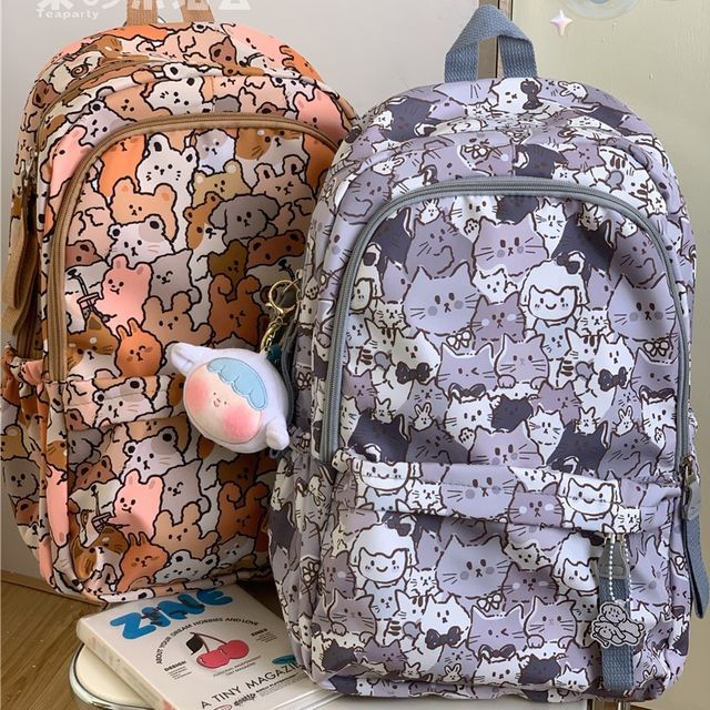 Chestnut Party - Cat Print Backpack / Bag Charm / Pin / Set | YesStyle