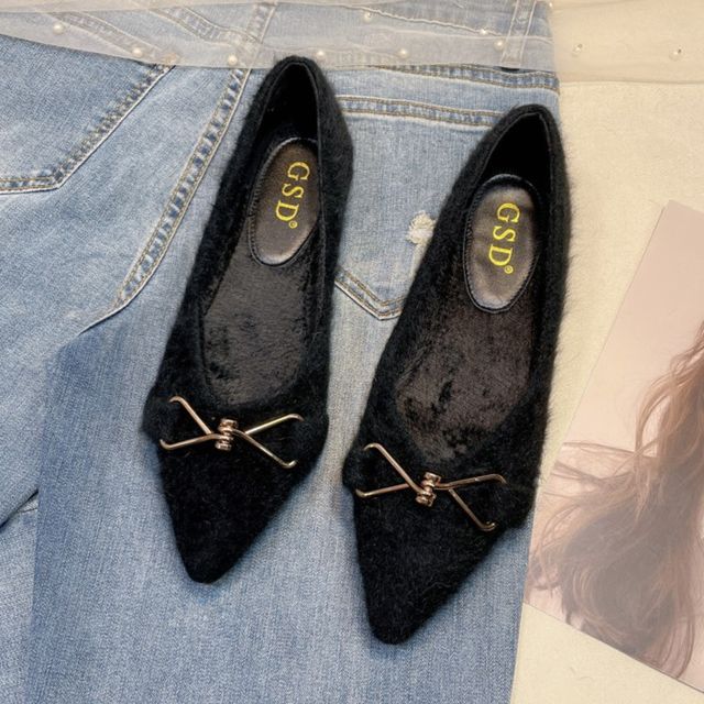 The Shoe House - Pointed Fluffy Flats | YesStyle