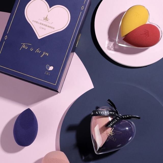 AMORTALS - Heart Makeup Blender Beauty Sponge Set with Storage Rack - 2 ...