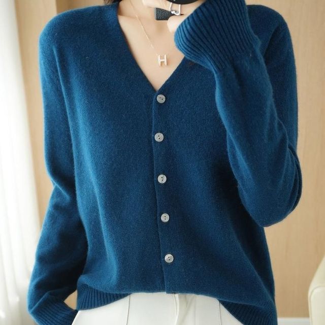 Gistinty - V-Neck Button-Up Plain Cardigan | YesStyle