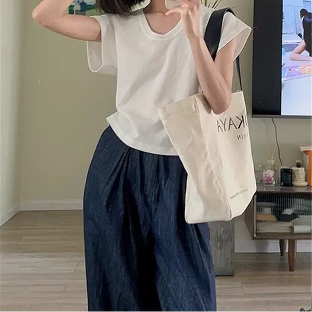 Mushini - Short Sleeve Plain Tee | YesStyle