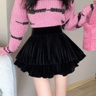Fanoy - High Rise Plain Pleated Velvet A-Line Skirt | YesStyle