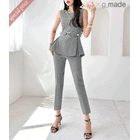 GUMZZI - Gingham Office Wear Set: Peplum Top + Slim Pants | YesStyle