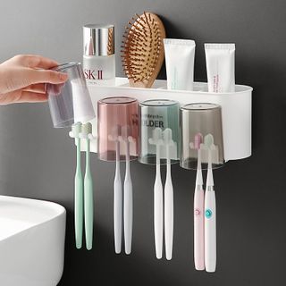 Home Simply - Plastic Toothbrush Cup Wall Organizer / Toothpaste ...
