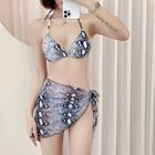 Honolulu - Set: Halter Snake Print Bikini + Cover Up Skirt | YesStyle