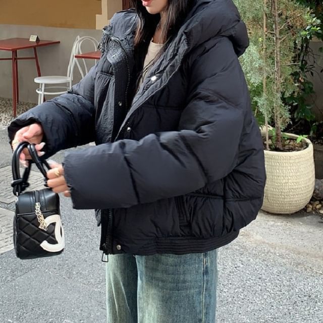 Cloud Nine - Plain Hooded Zip-Up Puffer Jacket | YesStyle