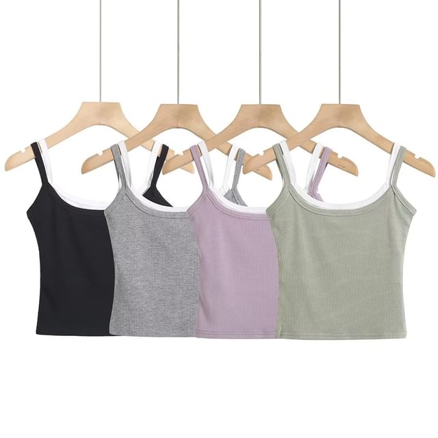 Webeisque - Mock Two-Piece Scoop Neck Two Tone Crop Cami Top | YesStyle