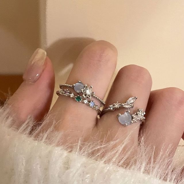 Bolgivy - Heart Gemstone Rhinestone Open Ring | YesStyle